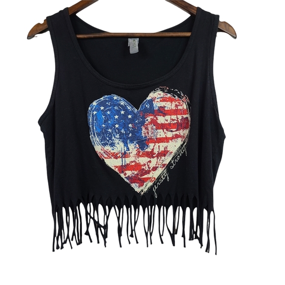 tech styles | Tops | Tech Styles Cropped Tassel Flag Heart Festival Art ...